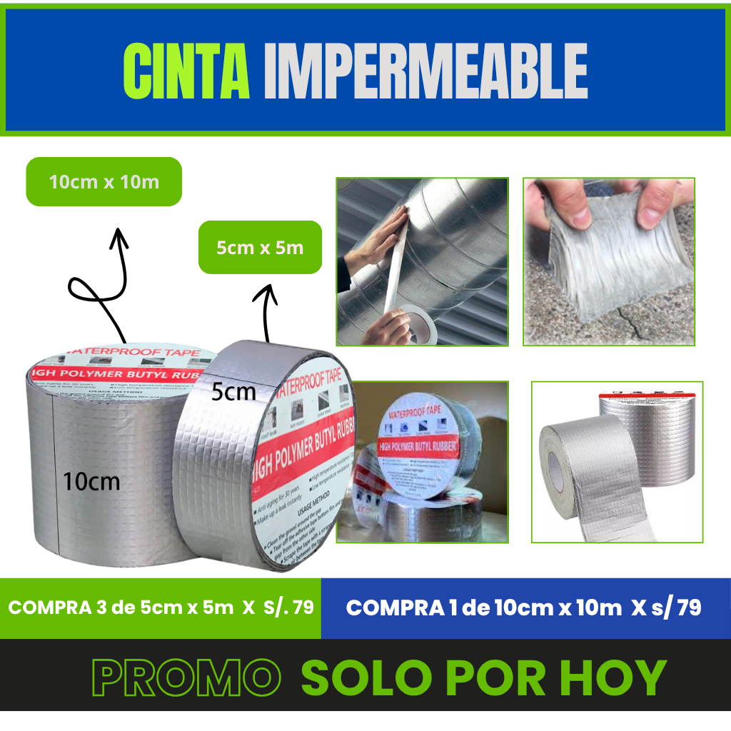 Cinta Impermeable 10cmx10m Y 5cm x 5m | ENVÍO GRATIS – ALIPERU
